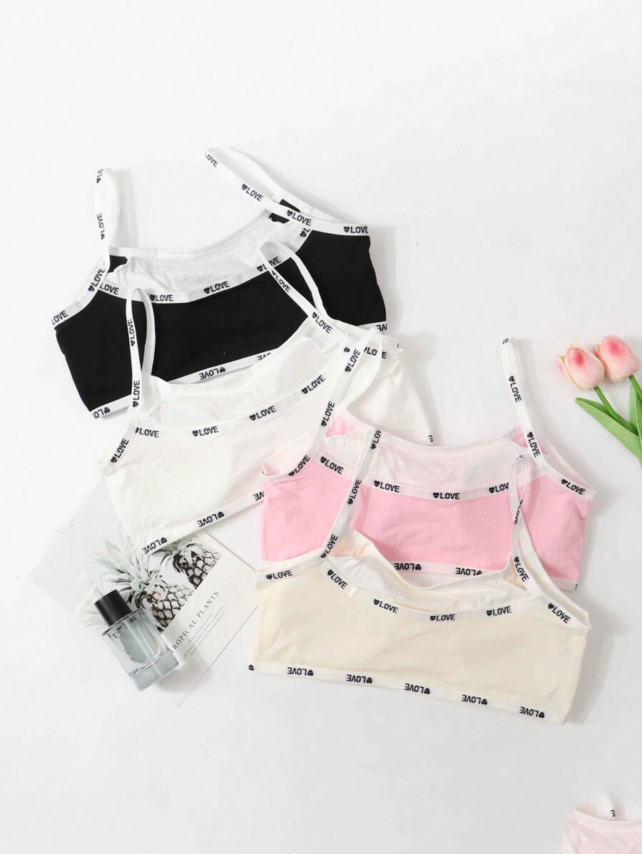 4pcs Girls/Teens Comfortable Wireless Solid Color Camisole Bras (Black ...