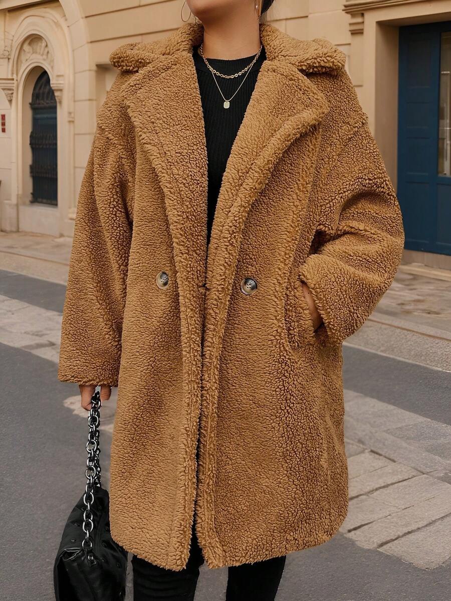 SHEIN Privé Plus Size Women Fluffy Coat, Fluffy And Warm Long Hair Jacket, For Winter | SHEIN EUR