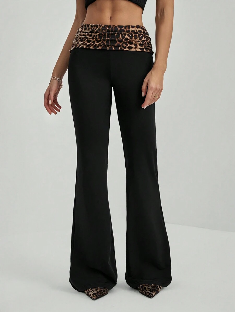 SHEIN Tall Fashionable Casual Leopard Print Patchwork Flare Pants With ...
