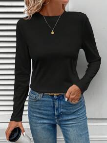 SHEIN LUNE 4-Season Stand Collar Skin-Friendly Slim Fit Long Sleeve T ...