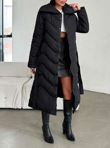 RueChic Women's Slim Fit Knee-Length Thick Down Jacket With Cinched ...