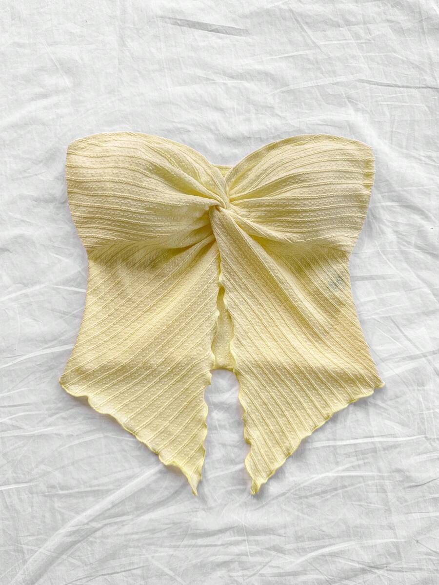 Soleia Women's Resort Style Mustard Yellow Textured Tube Top With Front ...