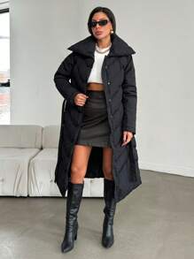 RueChic Women's Slim Fit Knee-Length Thick Down Jacket With Cinched ...