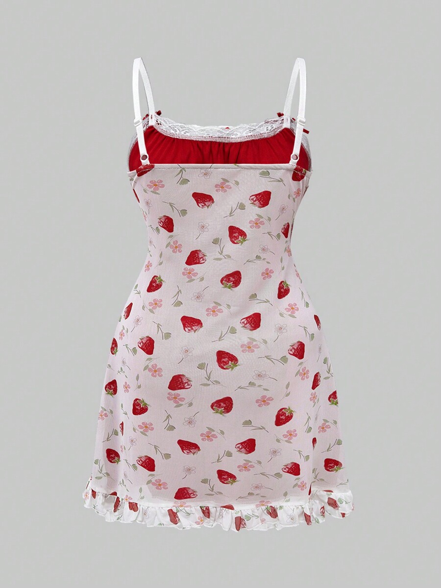 ROMWE Kawaii Vestido de tirantes de tela de malla con estampado de ...