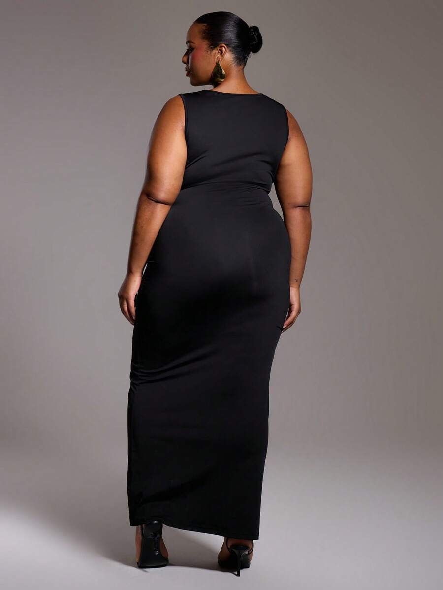 MUSERA Plus Slinky Twist Front Bust Cut Out Maxi Dress Sexy, Date Night ...