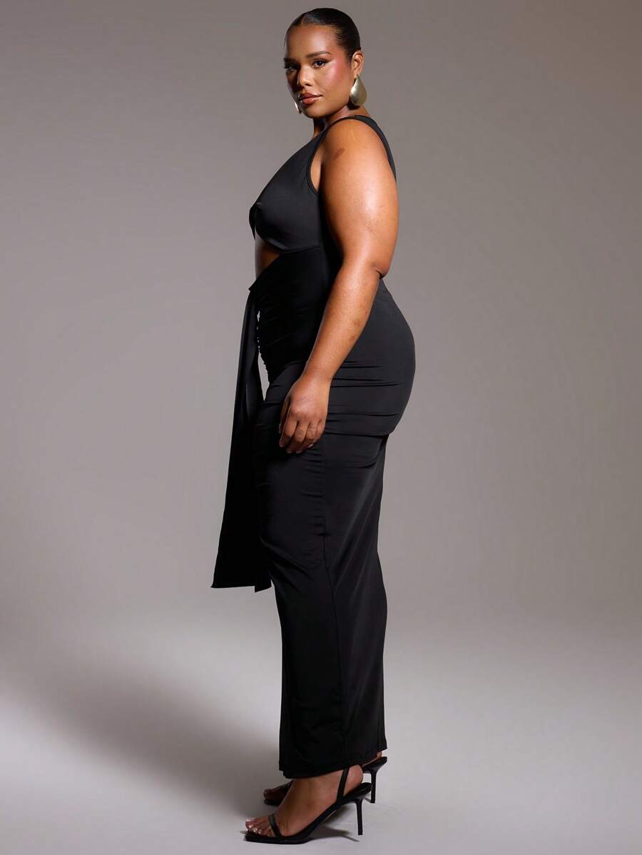 MUSERA Plus Slinky Twist Front Bust Cut Out Maxi Dress Sexy, Date Night ...