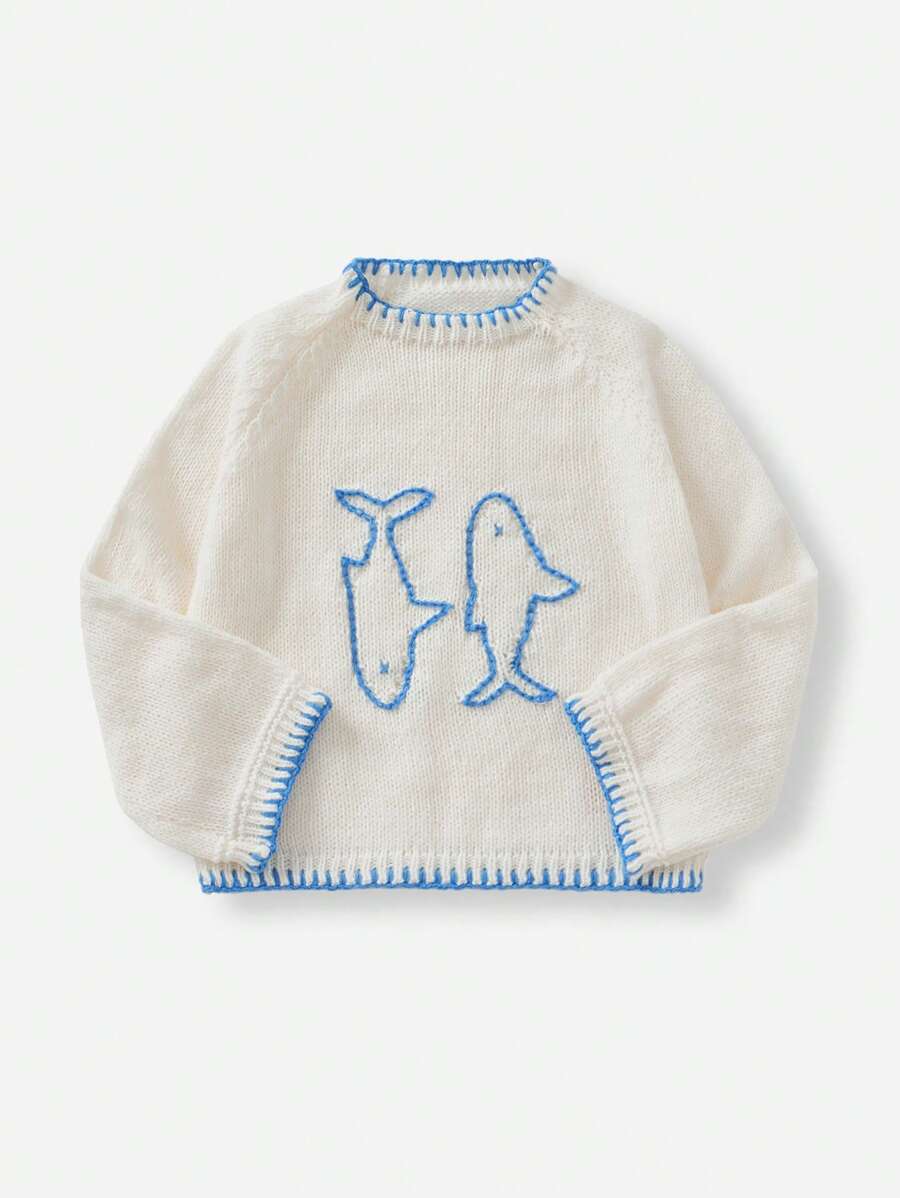 Forever 21 Fall & Winter Women White Bule Knit/Crew Neck Sweater/Long ...