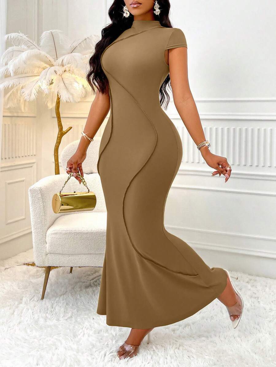 SOLERSUN S-Shaped Seam Detail Slit Slim Fit Fishtail Dress, Casual And ...