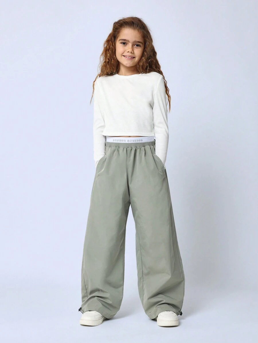 SUMWON Tween Girls Comfy Slim Fit Rib Top And Straight Fit Nylon Pant ...