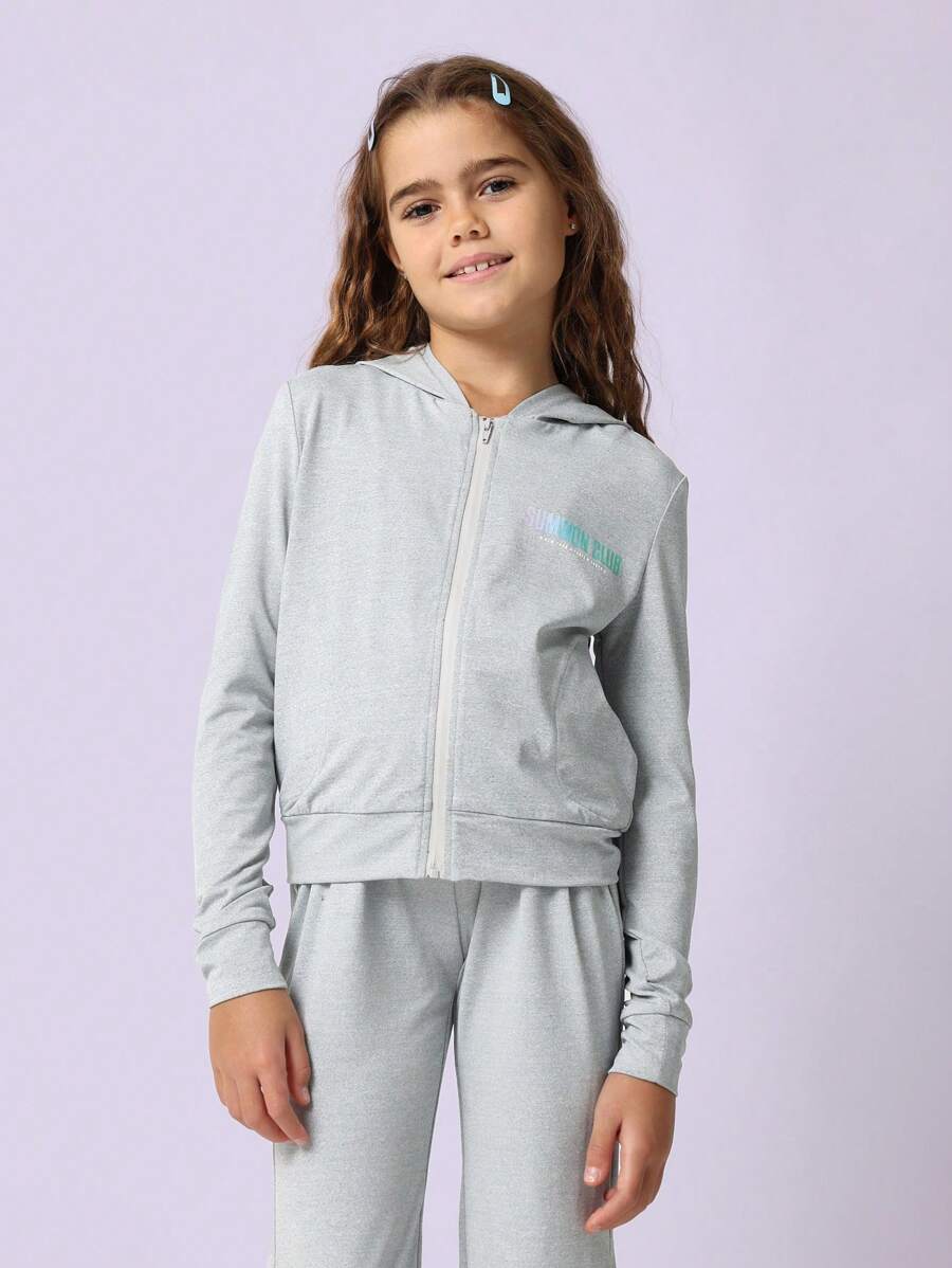 SUMWON Tween Girls Slim Fit Zip Through Hoodie With Graphic Print And ...