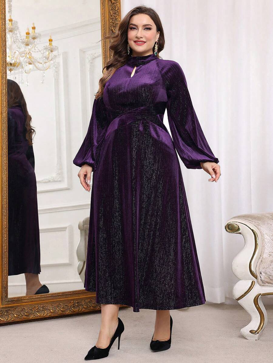 SHEIN Modely Vestido modesto de manga larga con cuello de ojo de cerradura de unicolor, elegante ...