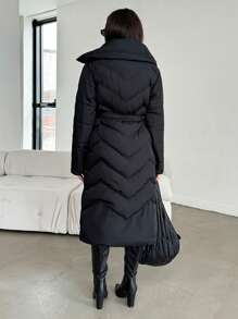 RueChic Women's Slim Fit Knee-Length Thick Down Jacket With Cinched ...