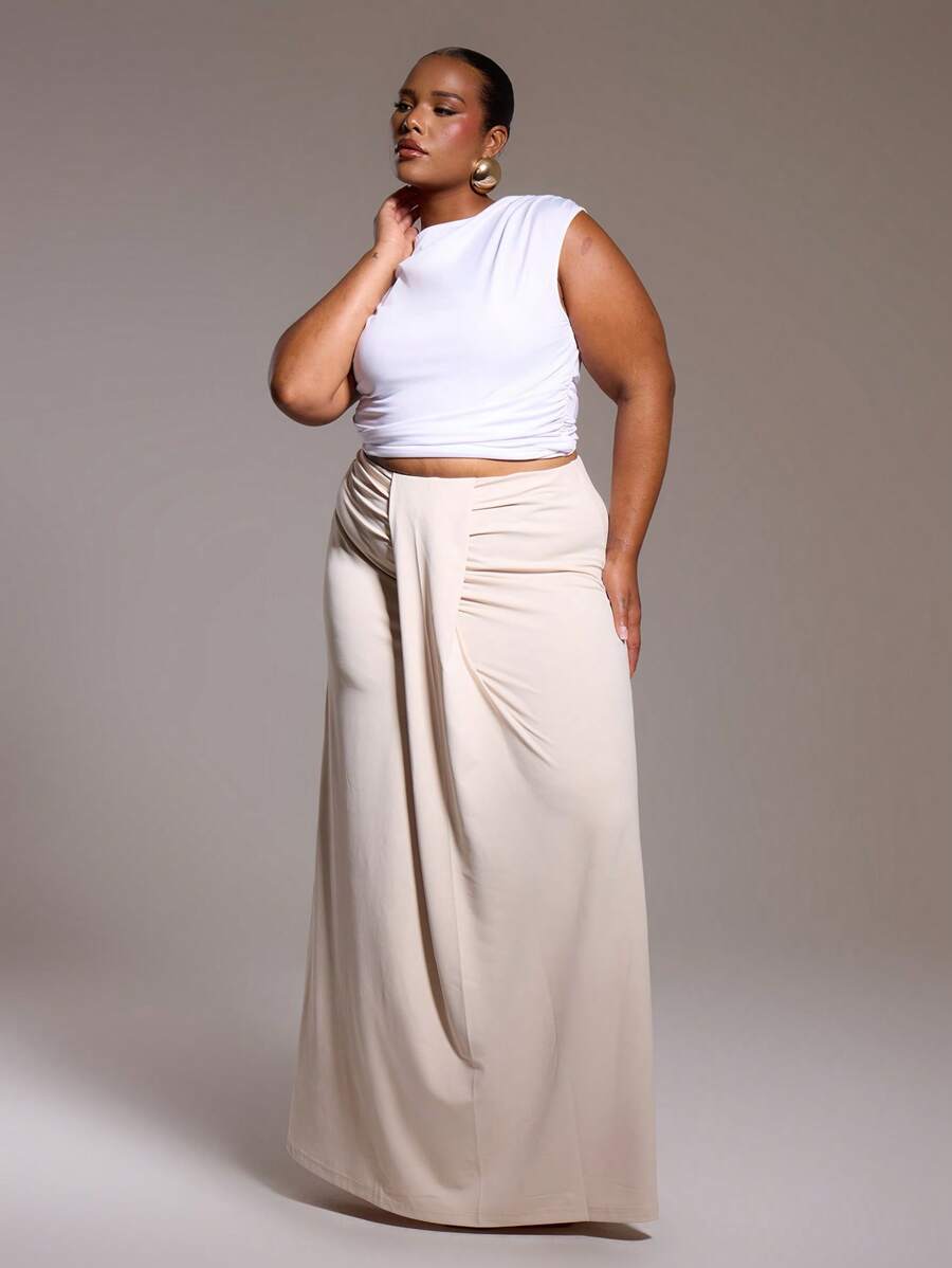 MUSERA Plus Size Ruched Front Detail Maxi Skirt For Holidays, Break ...