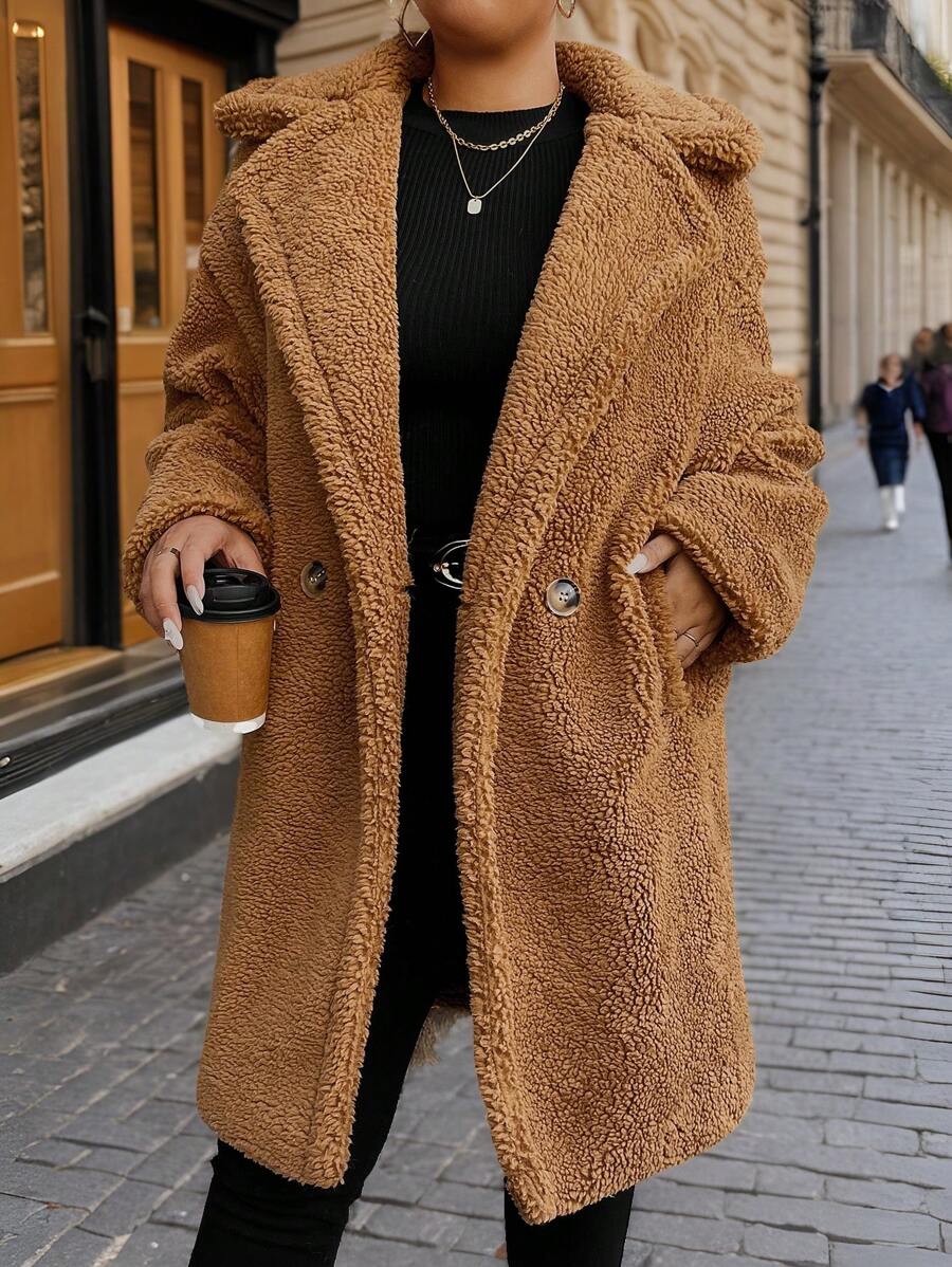 Celure Plus Size Women Fluffy Coat, Fluffy And Warm Long Hair Jacket, For Winter | SHEIN USA