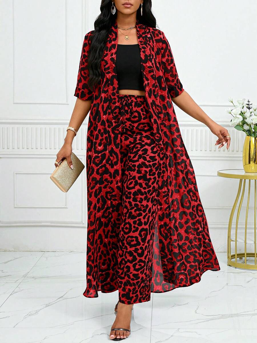 SHEIN Lady Autumn And WinterElegantblackbrownleopardWoven PrintLong ...