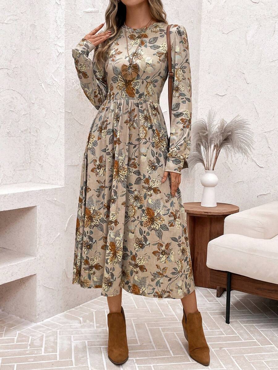 EMERY ROSE Women's Round Red Dress Neck Lantern Sleeve Ribbed Bodycon ...