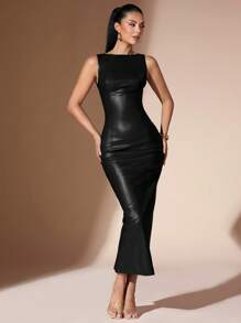 SHEIN BAE Sleeveless PU Leather Long Bodycon Dress For Women | SHEIN USA