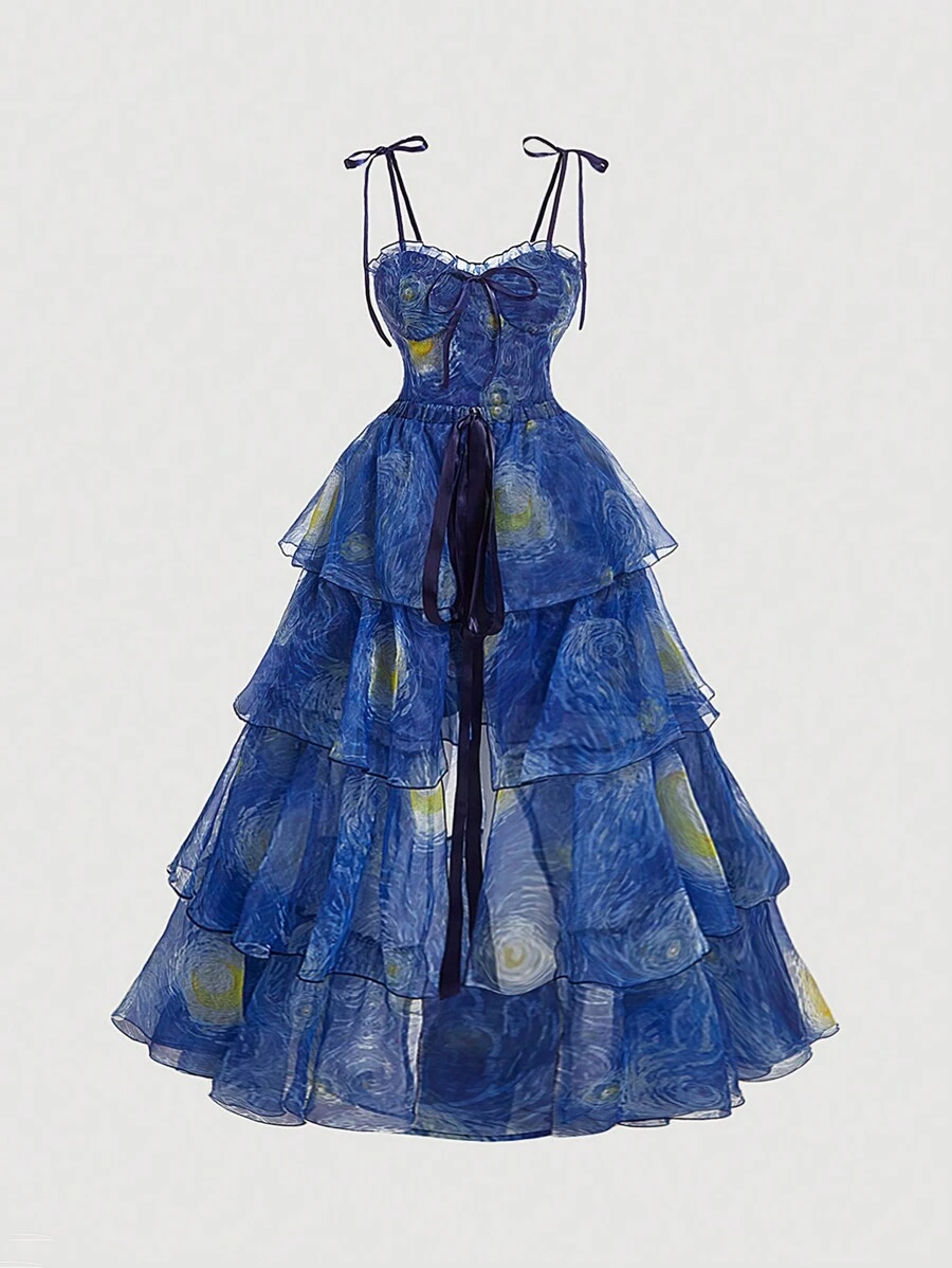 SHEIN MOD Plus Size Retro Palace Style Navy Blue Van Gogh Starry Sky ...