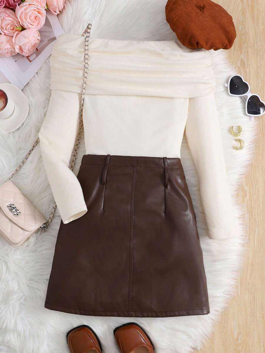 SHEIN Set de 2 piezas: Top de punto acanalado marrón caqui con hombros ...