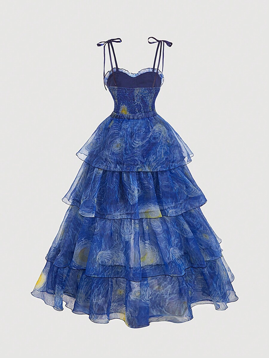 SHEIN MOD Plus Size Retro Palace Style Navy Blue Van Gogh Starry Sky ...