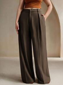 Anewsta Coffee Color Plus Size Casual Commute Elegant And Fashionable ...