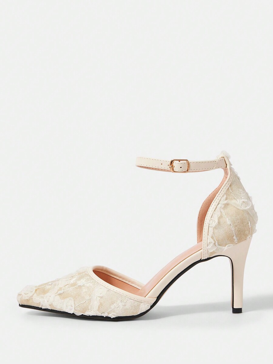 CUCCOO HITCHD Pointed Toe Stiletto High Heel Lace Net Sandals ...