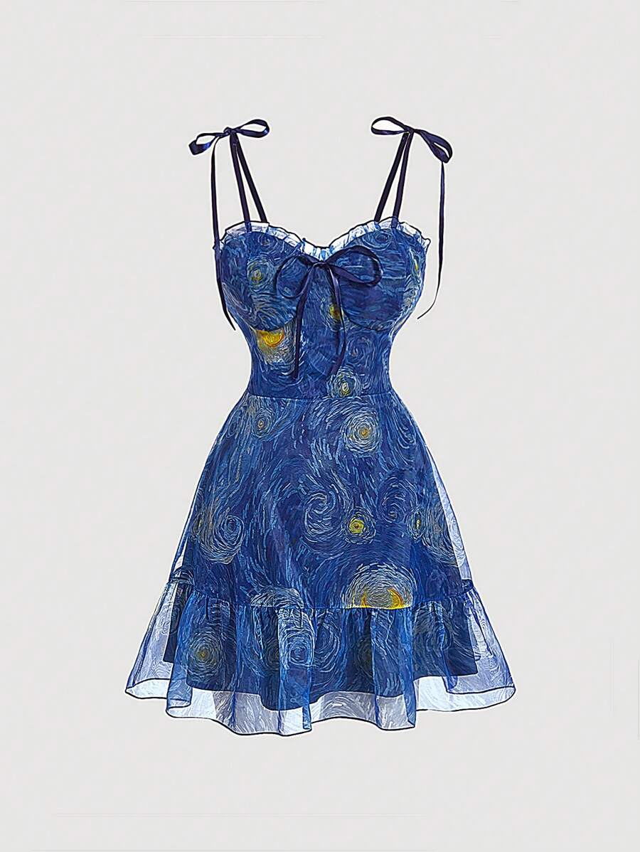 SHEIN MOD Plus Size Retro Palace Style Navy Blue Van Gogh Starry Sky ...