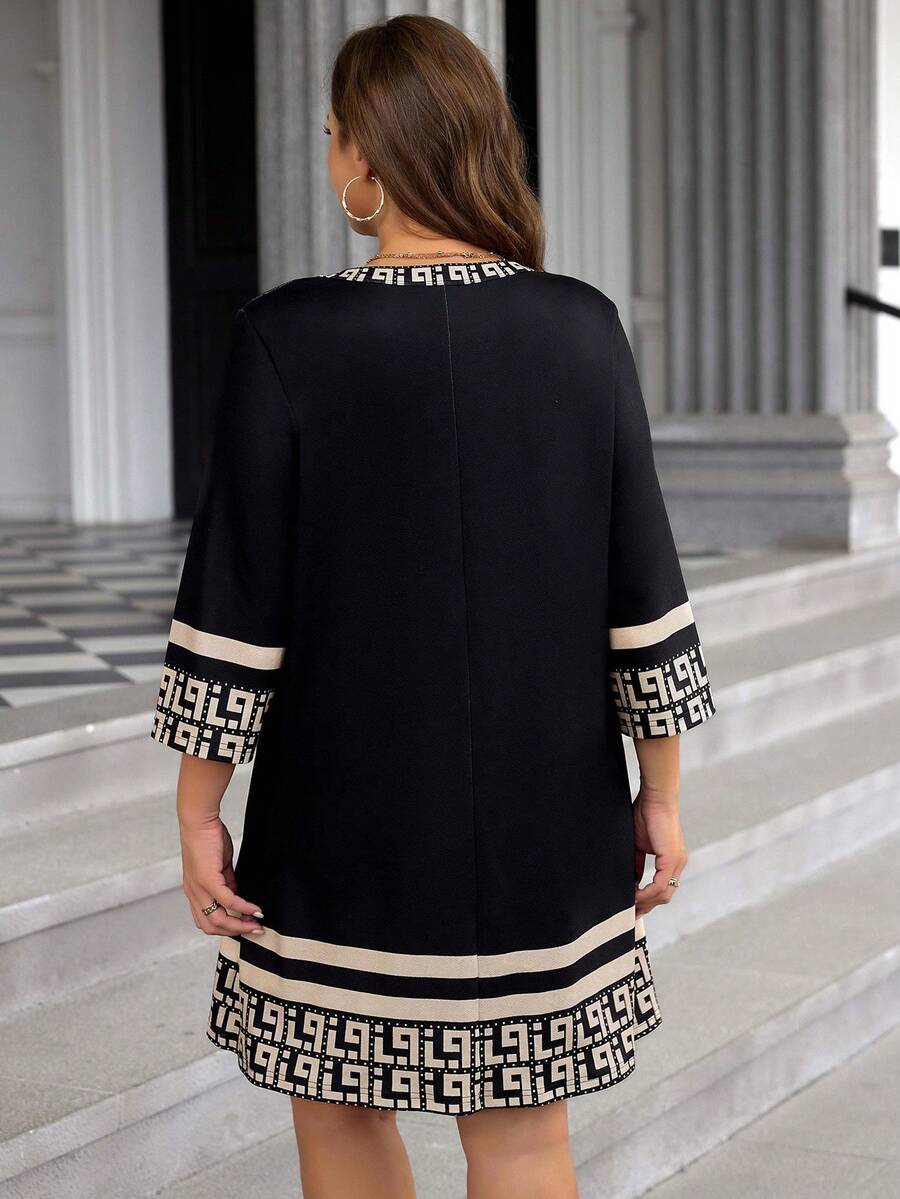 SHEIN LUNE Long Sleeve Dress Plus Size A-Line Slimming Fall Dresses For ...