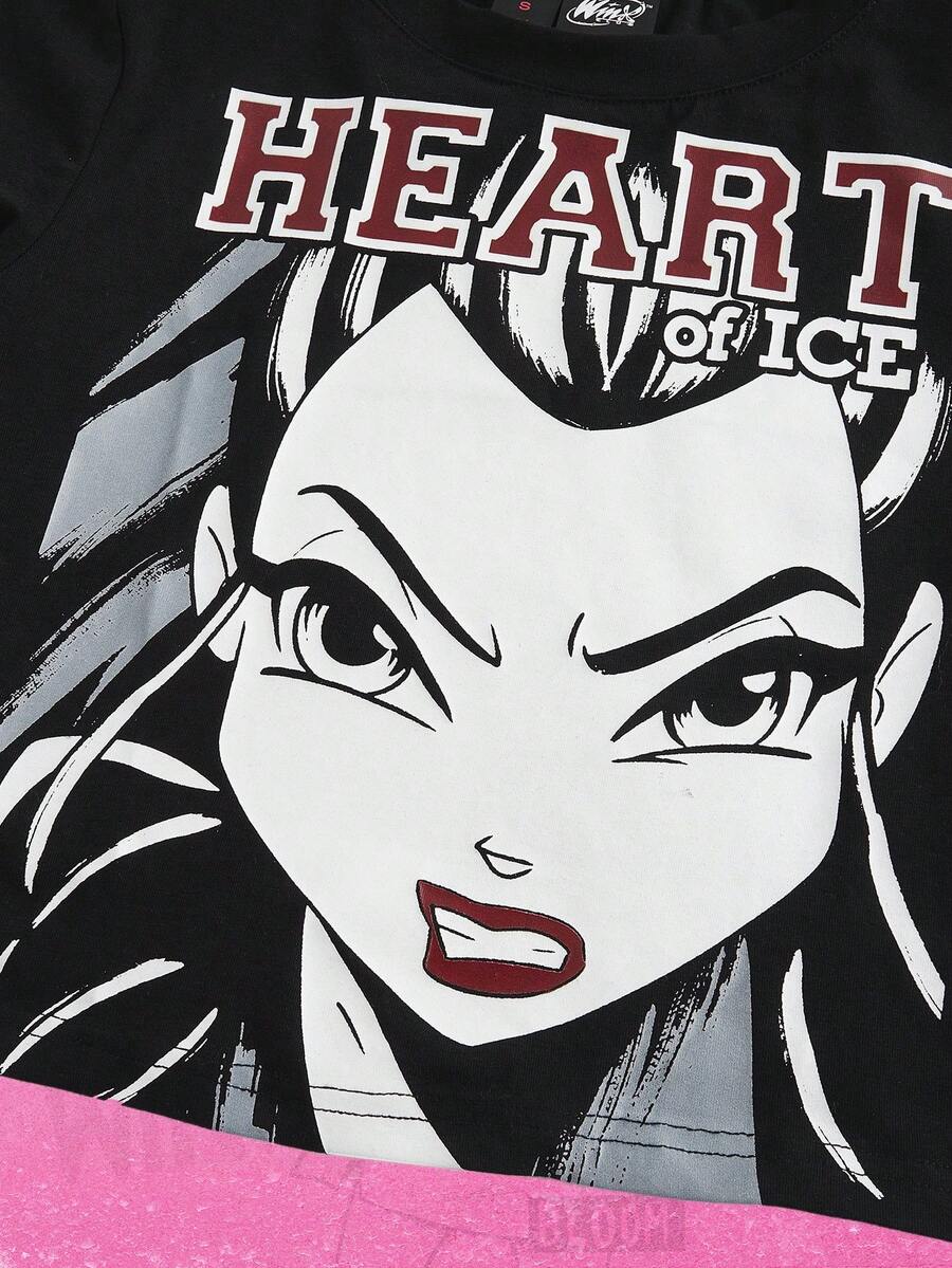 Winx Club X ROMWE Women Cartoon Character & Letter Print Slim Fit Crop ...