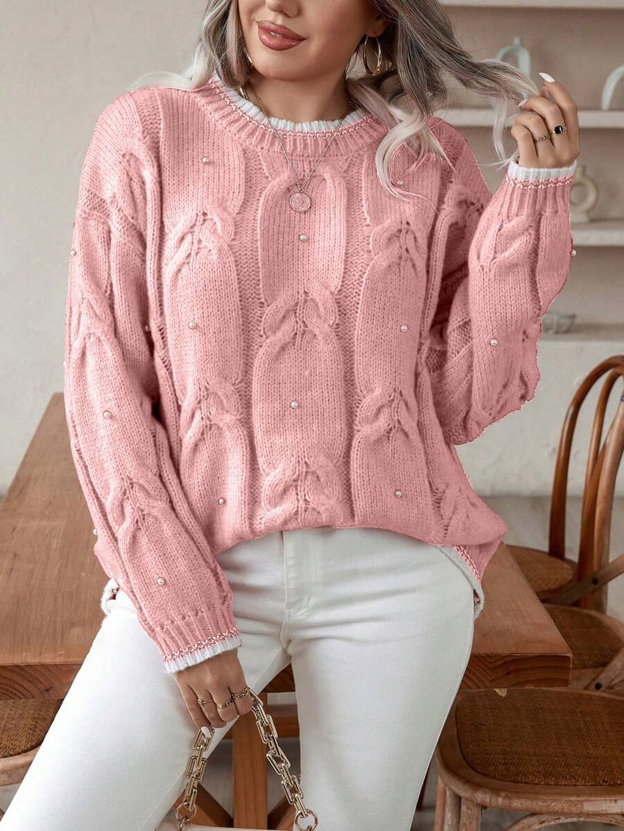 SHEIN Essnce Suéter de cuello redondo hecho a mano de talla grande ...