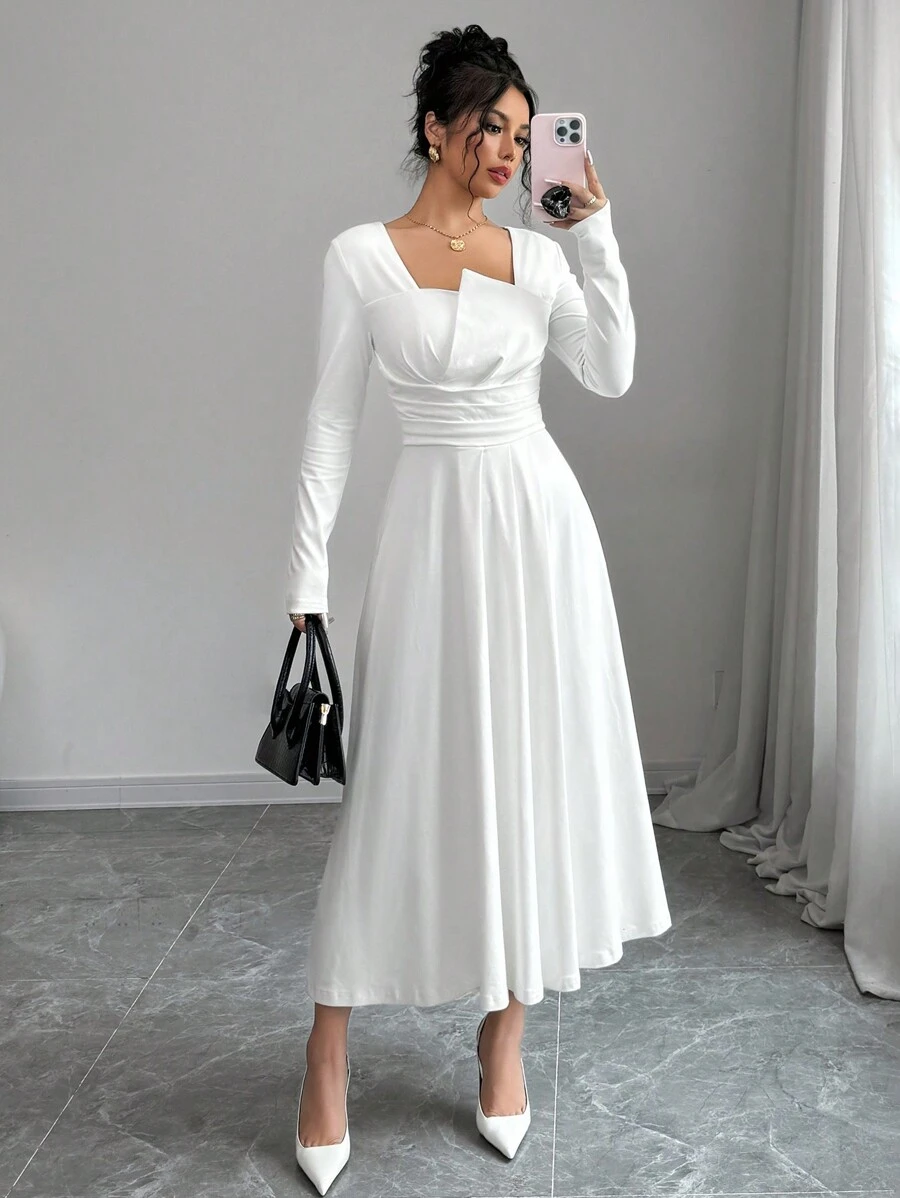 Firerie Women's Elegant Commute Solid Color White Asymmetric Collar ...