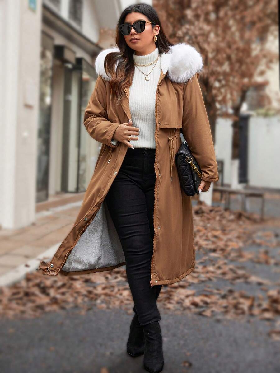 SHEIN Relaxiva Plus Size Fluffy Patchwork With Pocket Long Sleeve ...