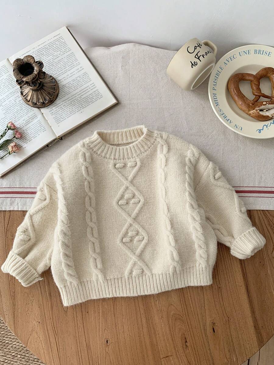 SHEIN LMoss Kids LMoss Beige Long Sleeve Sweater, Cute & Versatile ...