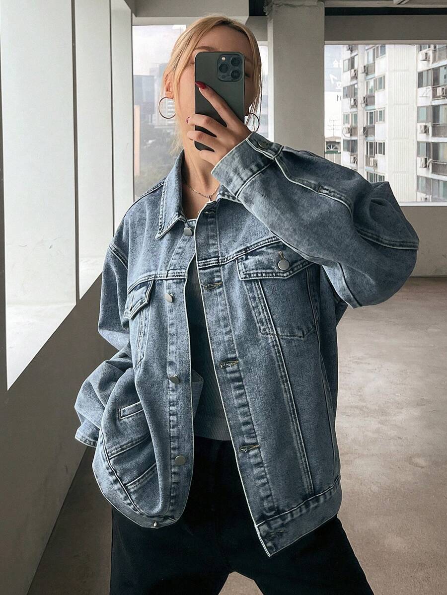 DAZY Women's Casual Loose Fit Single-Breasted Denim Jacket For Autumn ...