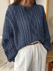 Dazy-Less Textured Solid Color Pullover Knitted Sweater For Women ...