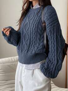 Dazy-Less Textured Solid Color Pullover Knitted Sweater For Women ...