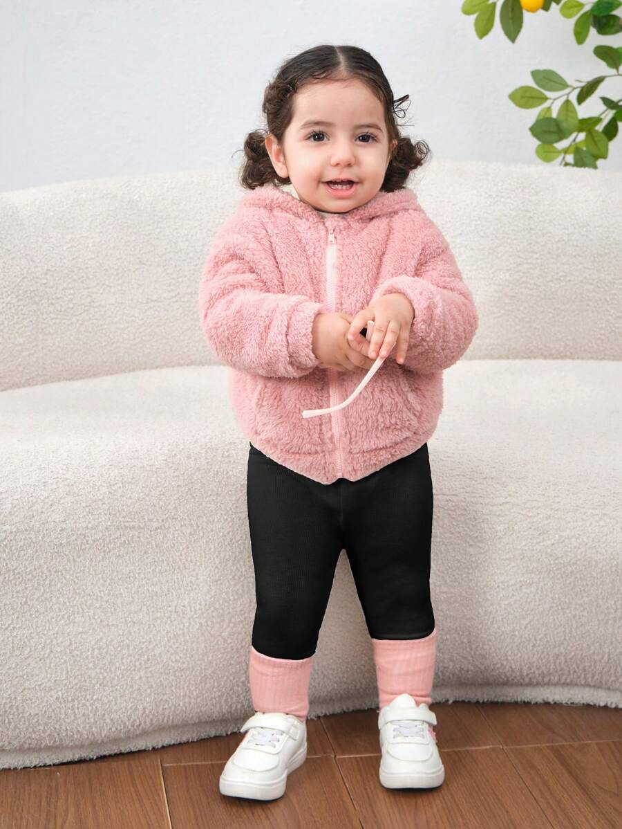 SHEIN 2pcs Baby Girl Mommy And Me Matching Fleece Hooded Jacket, Mother-Daughter Outfit, Autumn ...