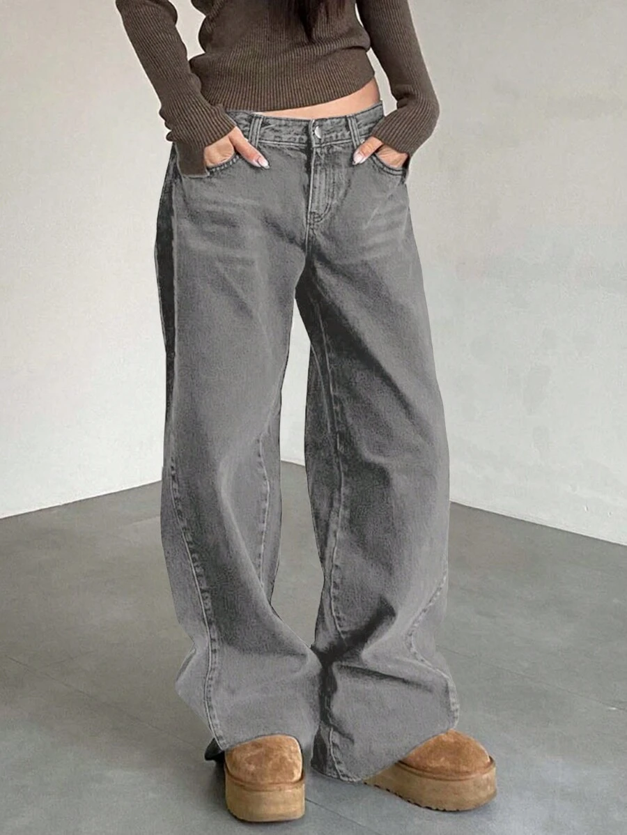 DAZY Women Loose Straight Leg Long Denim Jeans, Street Style | SHEIN USA