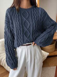 Dazy-Less Textured Solid Color Pullover Knitted Sweater For Women ...