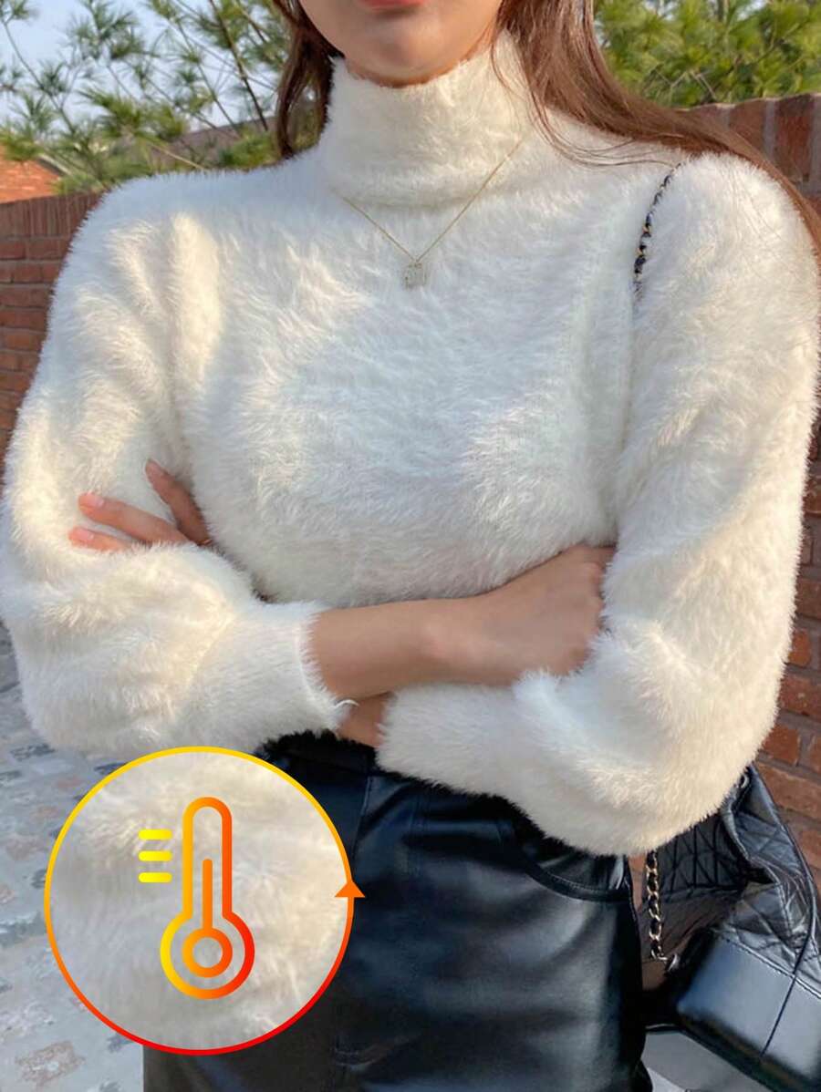 DAZY Women's Fluffy Turtleneck Warm Pullover Sweater,Long Sleeve Tops ...