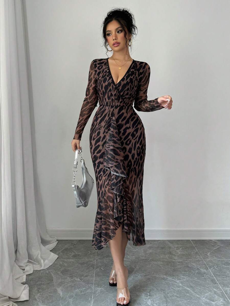 Rafferiza V-Neck Long Sleeve Waisted Elegant And Charming Dress Maxi ...