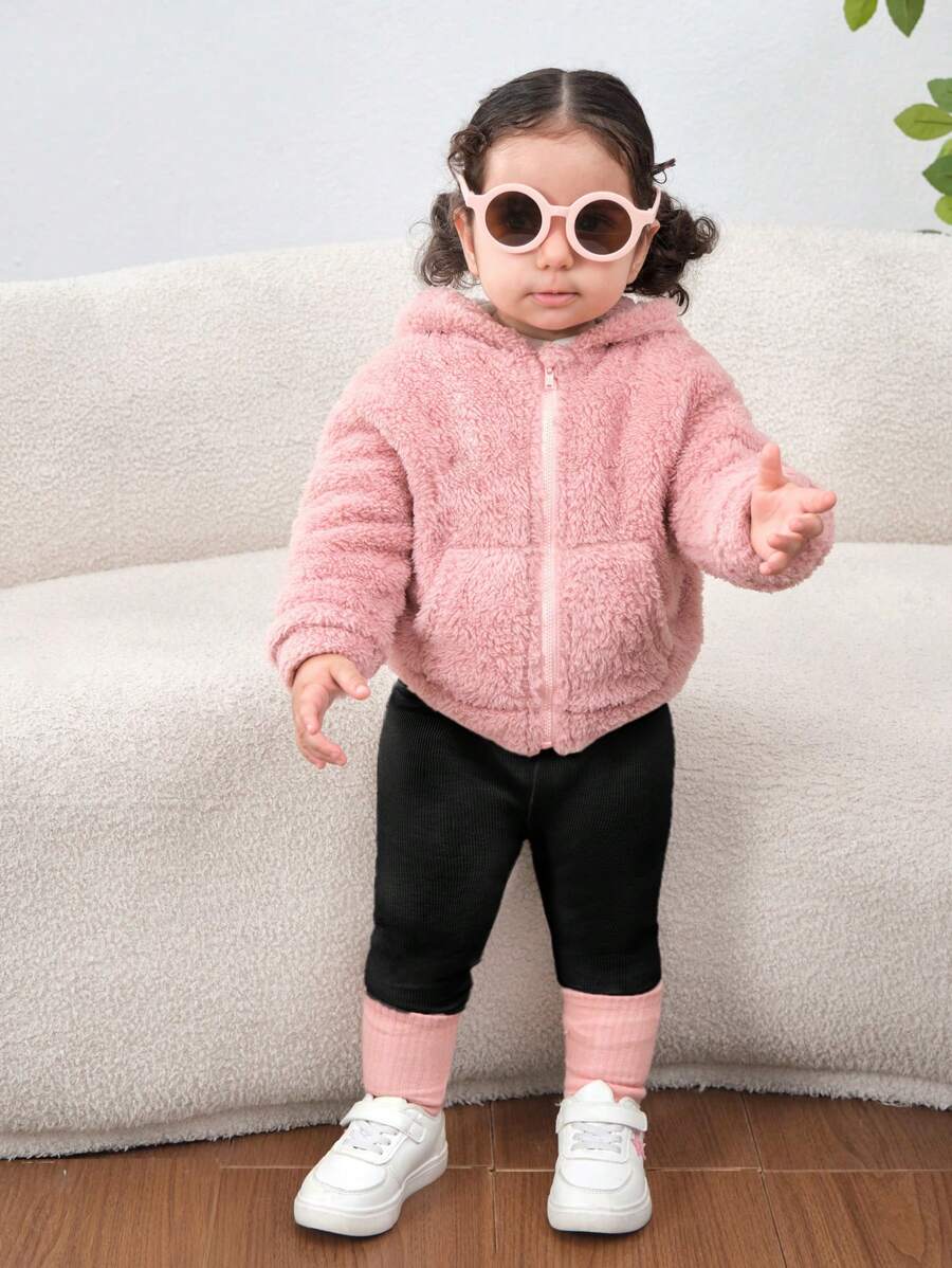 SHEIN 2pcs Baby Girl Mommy And Me Matching Fleece Hooded Jacket, Mother-Daughter Outfit, Autumn ...