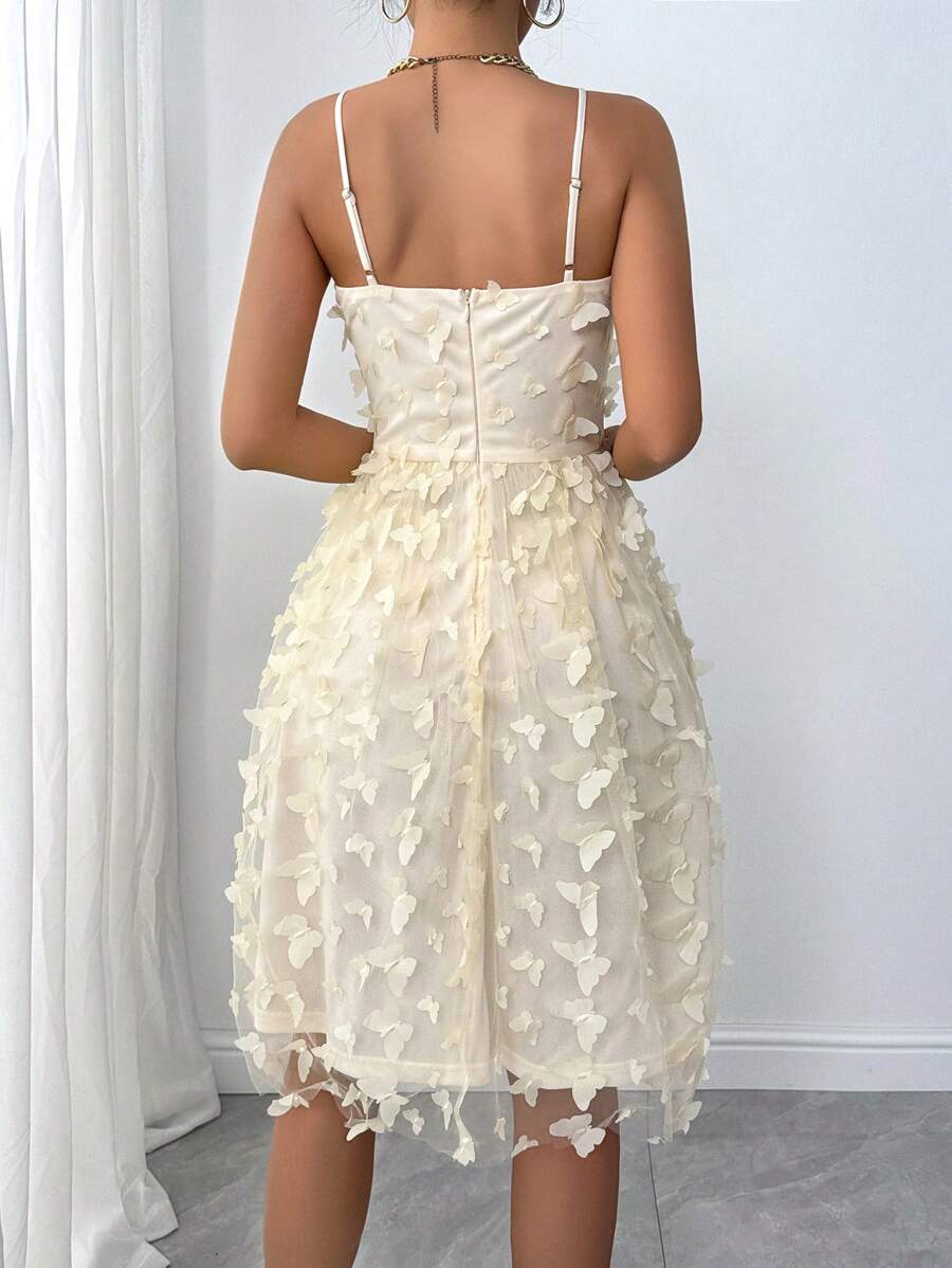 SHEIN Belle Women 3D Butterfly Mesh Slip Dress, Elegant Semi Formal ...