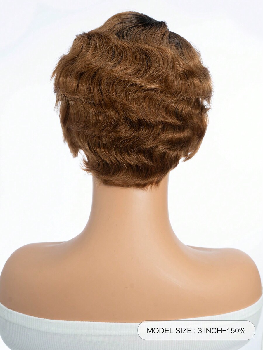 Brown Ombre Pixie Cut Lace Front Wig Human Hair Short Finger Wave Wig ...