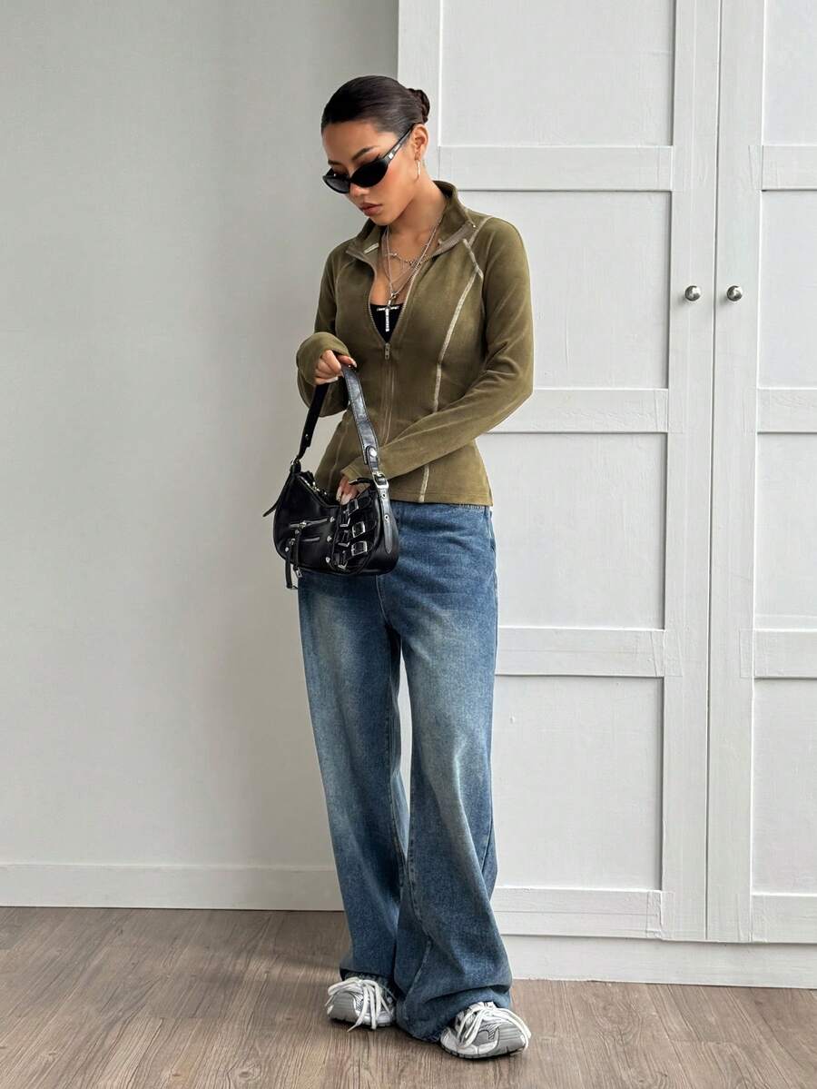 StreetHx Women Street Chic Warm Fleece Cinched Waist Stand Collar ...