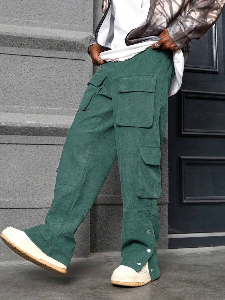 Manfinity Streetrush Vintage Corduroy Cargo Pants, Loose Fit Straight ...