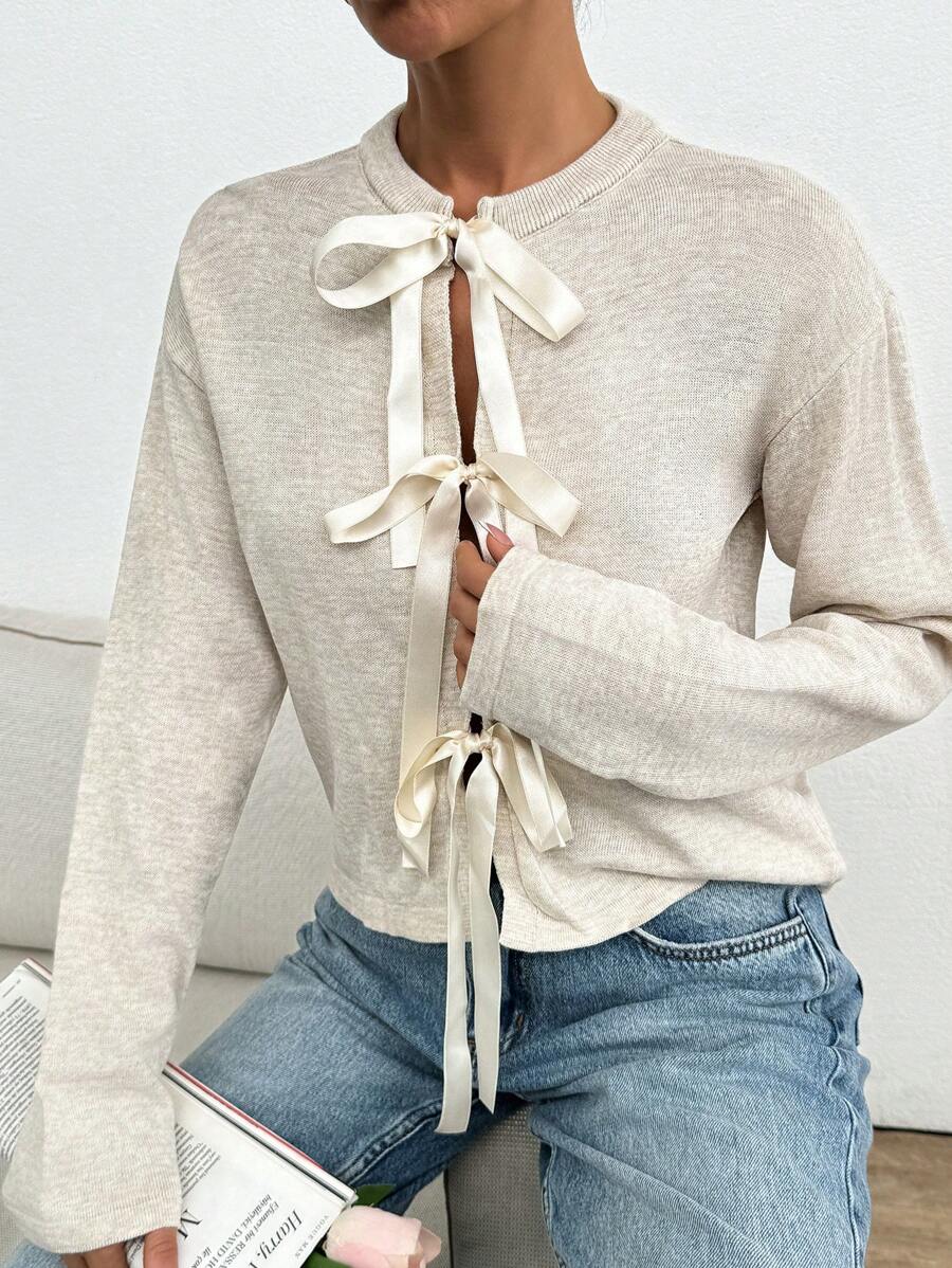 SHEIN WOMEN KNIT RIBBON DETAILED COVER UP TOP, For Summer Beach ...