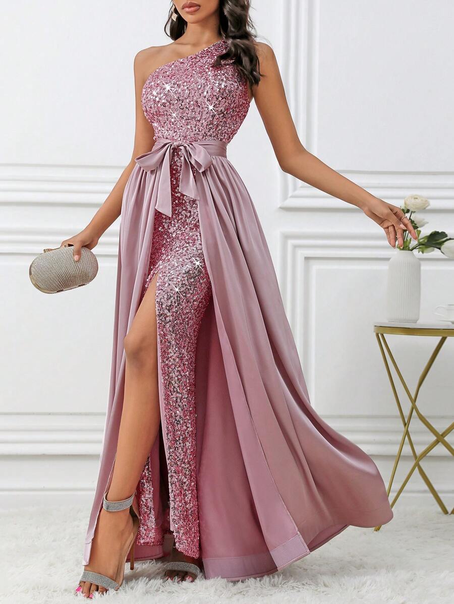 SHEIN Allurite Women's Sequin Asymmetric Slit Detachable Cape Hem ...