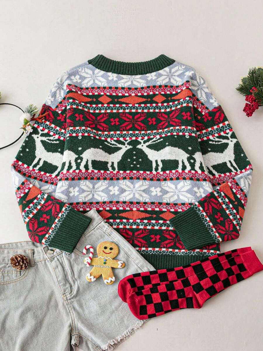 SHEIN LUNE 1pc Women Santa Claus & Snowflake Print Long Sleeve ...