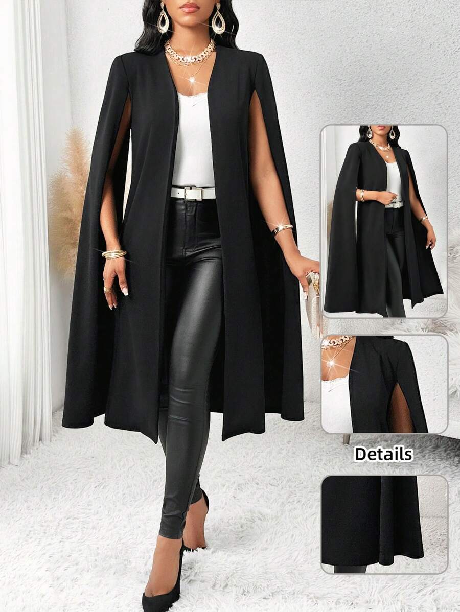 SHEIN Lady Spring And Summer Autumn And Winter Elegant Black Long Cloak ...